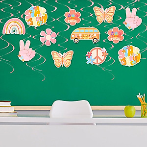 AnyDesign 36Pcs Two Groovy Party Hanging Swirls Decoration Kit Retro Hippie Boho Flower Butterfly Hanging Streamers Ceiling Spiral with Cutout Cardboard Ornaments for Home Classroom Birthday Supplies