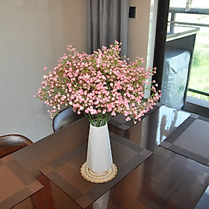 NC Simulation Baby Breath Flower 12PCS, Real Touch Artificial Gypsophila Bouquet Ribbon Home Garden Office Wedding Bouquet Hair Decoration Ornaments, Pink