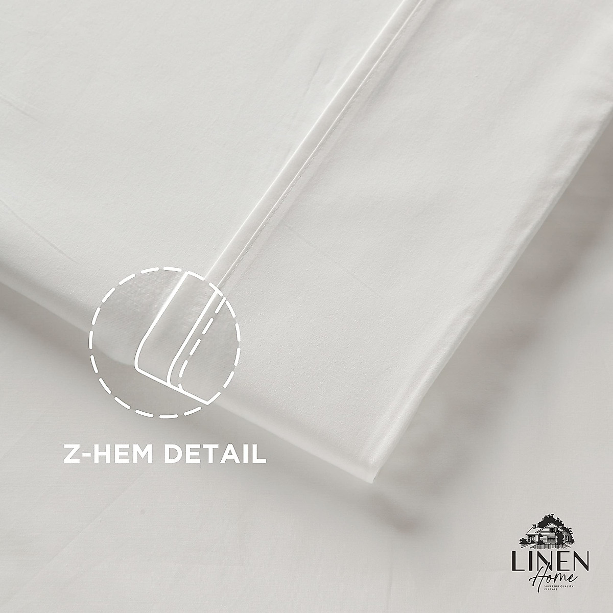 Linen Home 100% Cotton Percale Pillowcases Queen Size, White, 2 Pieces of Pillow Case, Crisp and Cool Strong Bed Linen, 20 inches X 30 inches
