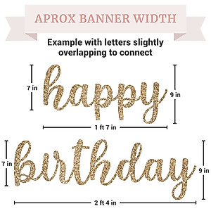 Pre-Strung Happy Birthday Banner - NO DIY - Gold Glitter Birthday Party Banner in Script - Pre-Strung Garland on 6 ft Strands - Gold Birthday Party Decorations & Decor. Did we mention no DIY?