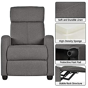 Yaheetech Fabric Recliner Chair Sofa Ergonomic Adjustable Single Sofa with Thicker Seat Cushion Modern Home Theater Seating for Living Room Matte Grey