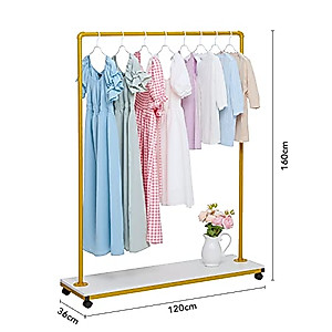 PioneerWorks Clothing Rolling Rack,Heavy Duty Gold Metal Shelves,Industrial Pipe Clothing Rack on Wheels Heavy Duty Garment Racks for Bedroom Living Room Boutique Use