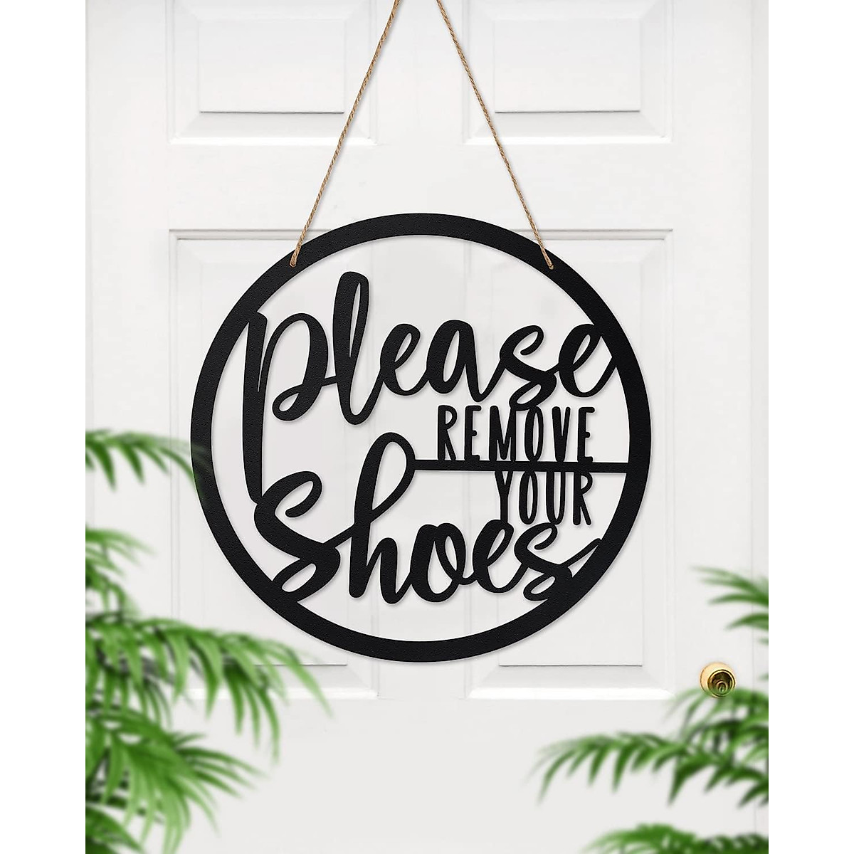 Please Remove Your Shoes Sign Metal Sign Rustic Funny Take your Shoes Off Porch Hanging Sign Round Hanger Wall Decorations for Living Room, Entryway, Door Hanger Farmhouse Porch Decor
