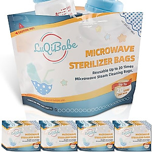 (20-Pack) Microwave Baby Bottle Sterilizer Bags - Reusable Up to 20 Times Teether, Soother, Breast Pump, and Baby Bottle Microwave Steam Cleaning Bags - Baby Bottle Cleaner Travel Accessory