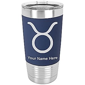 LaserGram 20oz Vacuum Insulated Tumbler Mug, Zodiac Sign Taurus, Personalized Engraving Included (Silicone Grip, Navy Blue)
