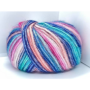 Pool Party - Aqua Blue, Peach, Pink + Picasso Yarn - Fuzzy with Subtle Sheen Yarn, Polyester, Acrylic Blend 50 Gram (1.75 Ounces) 125 Yards