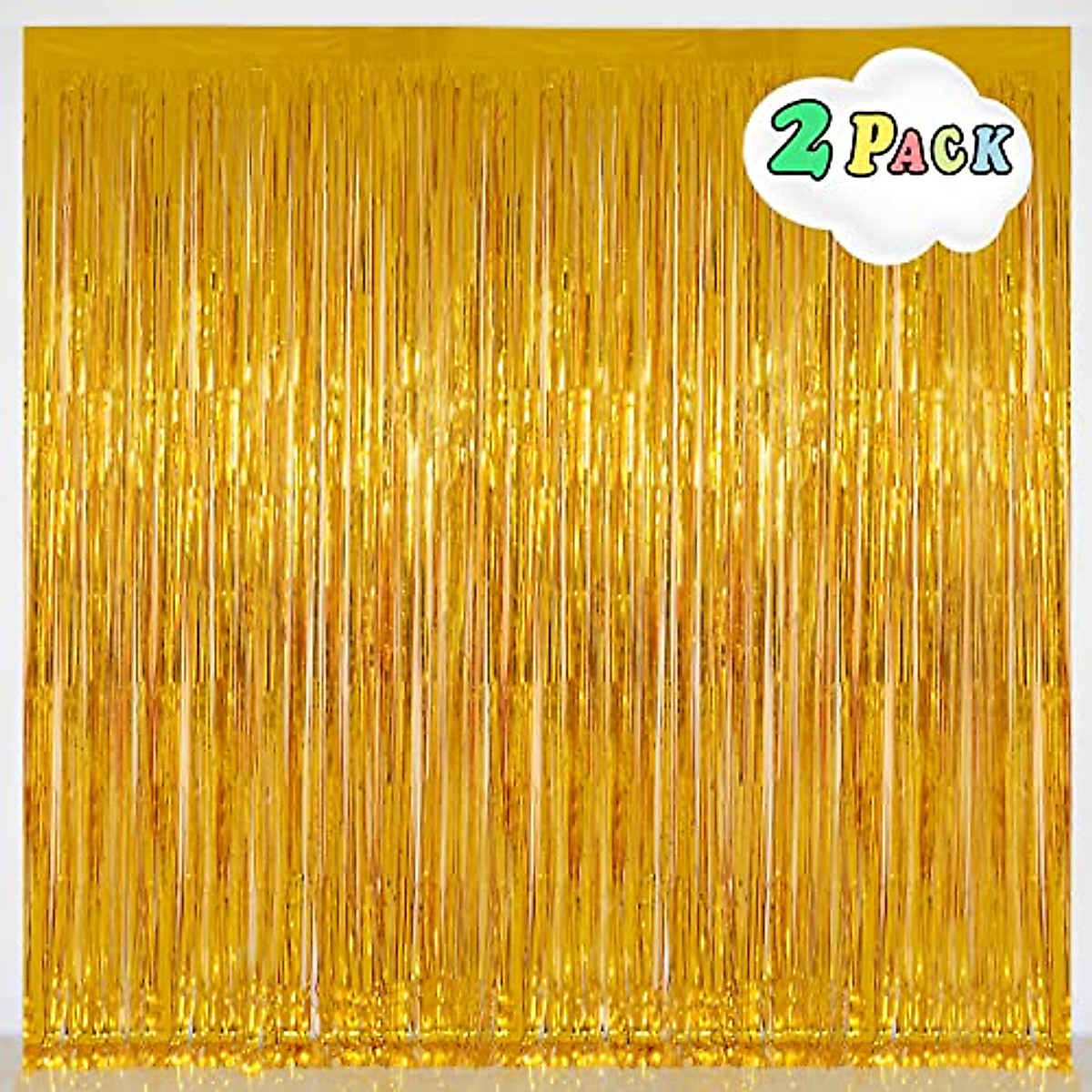 Gold Tinsel Backdrop Party Decorations, Melsan 3.2 x 8 ft Foil Fringe Curtains Party Backdrop for Birthday Party, Anniversary, Graduation, New Year Eve Backdrop Decorations, Pack of 2