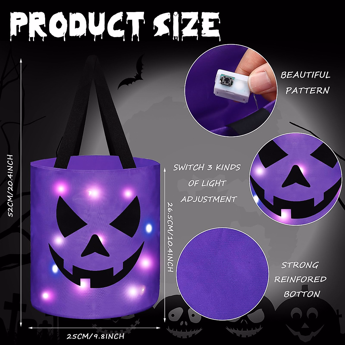 Yaomiao 4 Pcs LED Light Halloween Bags Halloween Candy Bags Light Up Goodie Bags Light Up Candy Bags Multipurpose Reusable Goody Bucket for Kids Halloween Party Supplies(Colorful)