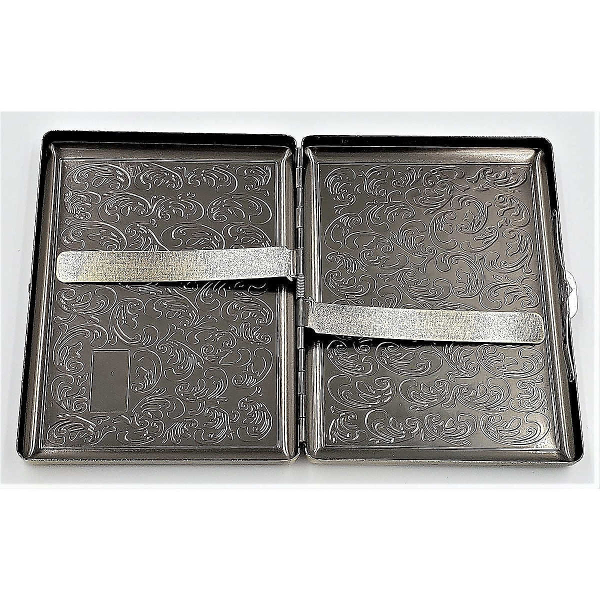 Retro Cigarette Case Victorian Style Metal Holder for Regular, King and 100's Size Credit Card Holder Pocket Security Wallet, Large Antique Brass Boteh Design (Flo-L100AB, Antique Brass)