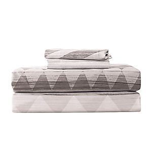 Modern Geo Aztec Duvet Cover Striped Ethnic Boho Southwestern Native Navajo Tribal Diamond Vector 400TC Cotton Bedding 3pc Set Bohemian Geometric Print (Taupe, Full/Queen)