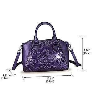 Genuine Leather Satchel for Women Top Handle Bags Handmade Purse Vintage Embossed Leather Crossbody Handbags Hobo Bag (Purple)