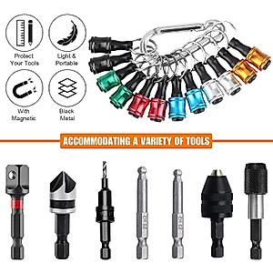 Linkstyle 12PCS 1/4 Inch Hex Shank Screwdriver Bits Holder Extension Bar Keychain Screw Adapter Drill Fast Change Portable Hand-held Bit Holder for Electric Screwdrivers and Drill Bit (6 Colors)