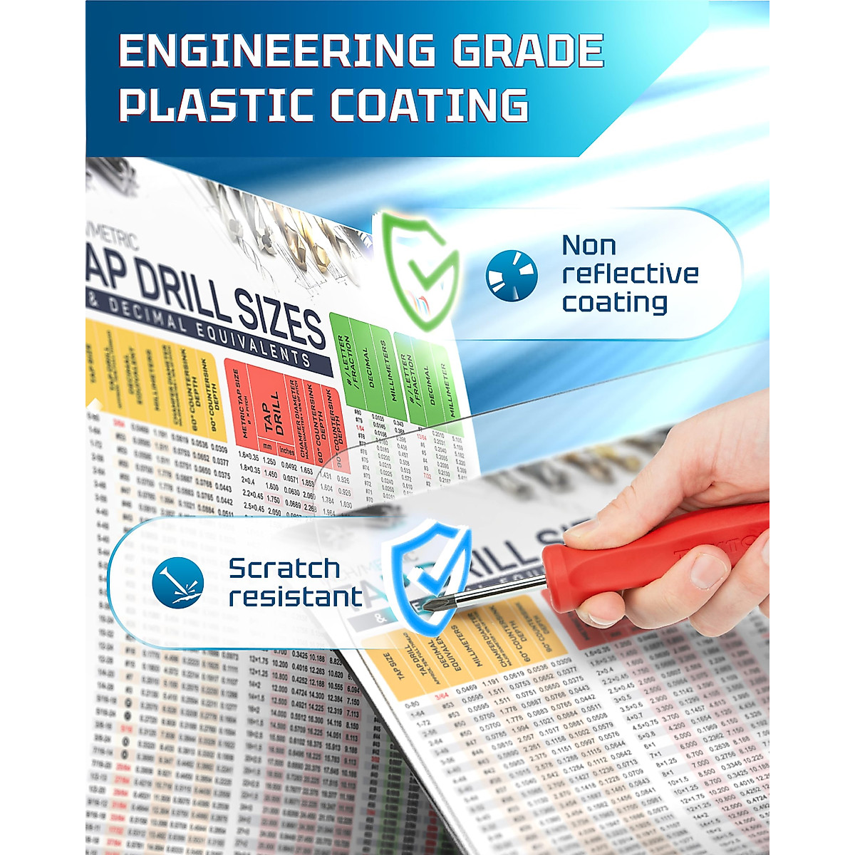 Useful Magnets Inch Metric Tap Drill Sizes Flexible Chart | Decimal Equivalents Magnetic Chart for Garage CNC Shop | Waterproof Comprehensive Guide Tool Posters 12" X 16"