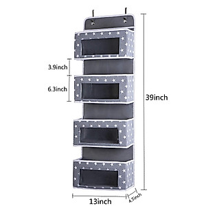 Baby Organizer Baby Over Door Organizer Nursery Closet Canbinet Baby Storage Bedroom Wall Hanging Storage 4 Clear Window Pocket Wall Mount Storage Organizer with 2 Mental Hooks