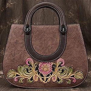 YDXNY Vintage Ladies Handbag Casual Tote Bag Hand Embossed Floral Shoulder Messenger Bag (Color : Black, Size