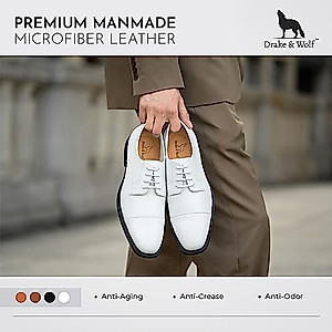 Drake & Wolf Handmade Mens Oxford Shoes - Mens Dress Shoes - Classic Manmade Microfiber Leather Oxfords for Men Casual Dress Shoes - Comfortable Lace-up Dress Shoes for Men - Formal Shoes White