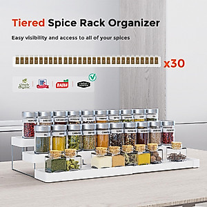 INVOCOO Expandable Spice Rack Organizer for Cabinet - 3 Tier Adjustable Cabinet Spice Organizer Easy Visibility - Spice Organizer for Cabinet Countertop Cupboard Pantry Organization (White)