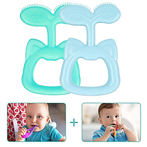 BumbleBee Baby Teething Toys Silicone Teethers with Bristles for Cleaning Babies’ Teeth and Gums, Helpful to Teething Pain, Jelly Blue and Green