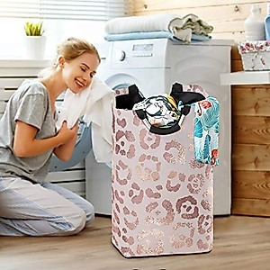 ALAZA Large Laundry Basket Rose Gold Leopard Print Pink Cheetah Laundry Bag Hamper Collapsible Oxford Cloth Stylish Home Storage Bin with Handles, 22.7 Inch