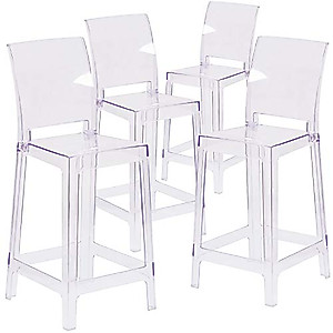 Flash Furniture 4 Pack Ghost Counter Stool with Square Back in Transparent Crystal