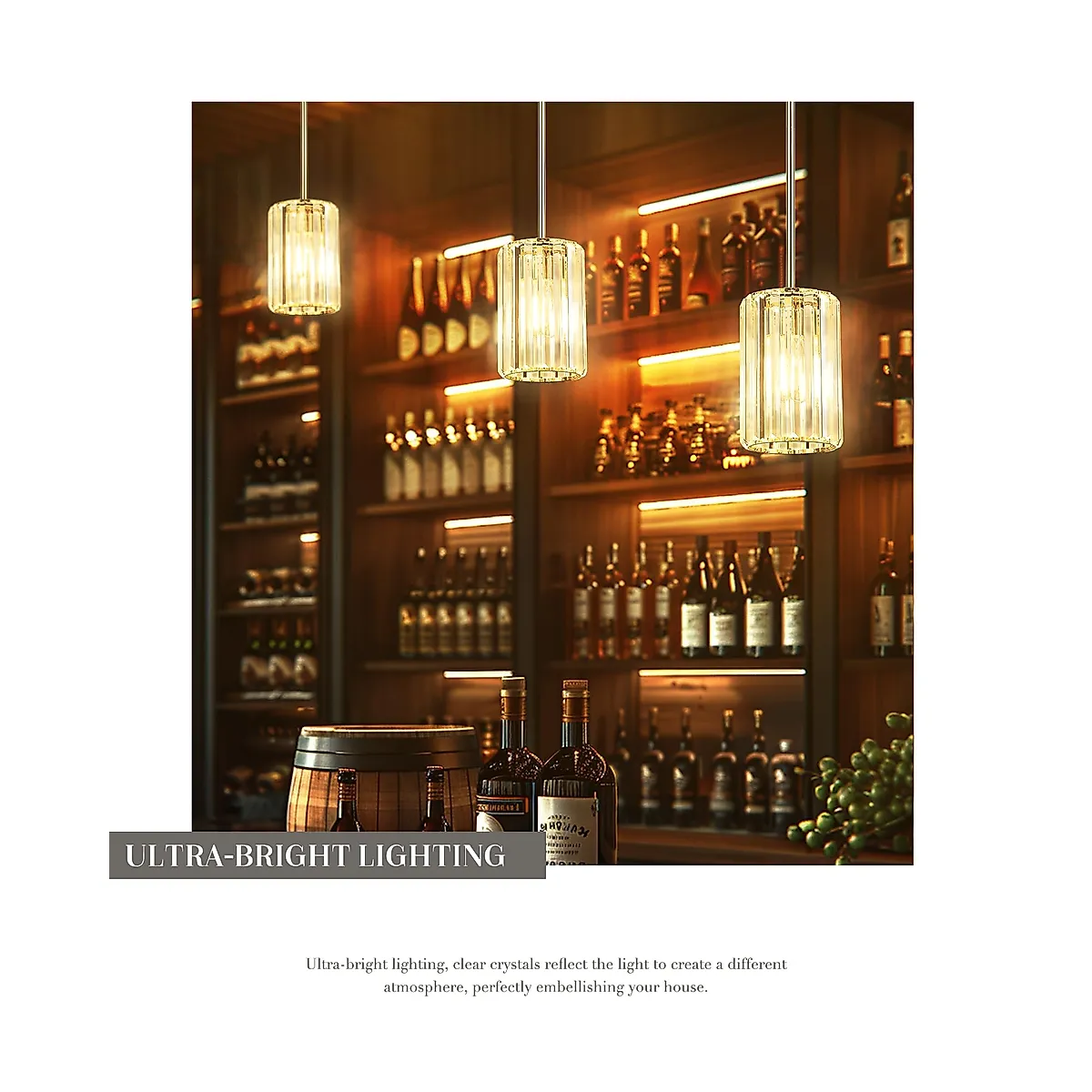 Cargifak Crystal Pendant Light, Mini Chandelier with Gold Finish, Modern Hanging Light Fixture for Kitchen Dinning Room Bedroom, CKPL5510-1P-CG-B