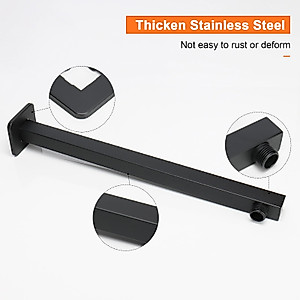 HarJue Shower Arm, Rain Shower Head Extension Extender, With Flange and Teflon Tape, Made of Thicken Stainless Steel for Bathroom Rainfall Showerhead (16 Inch, Matte Black)