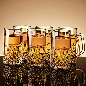 Frcctre 6 Pack 16 Oz Glass Beer Mug, Large Beer Glasses Steins with Handle and Stainless Steel Straws, Crystal Lead-Free Drinking Glasses Water Cups for Beer, Juice, Beverage, Bar