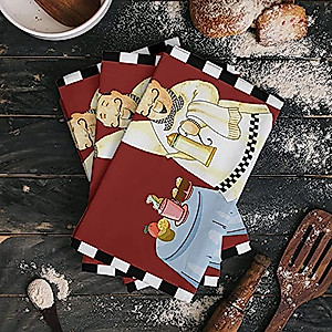 Kitchen Towels, Cheerful Fat Chef Towels, Dish Towels Kitchen Accessories, Microfiber Cleaning Cloth Kitchen Decor Hand Towels, Dish Towels for Kitchen, Absorbent Wash Cloths 3-Pack