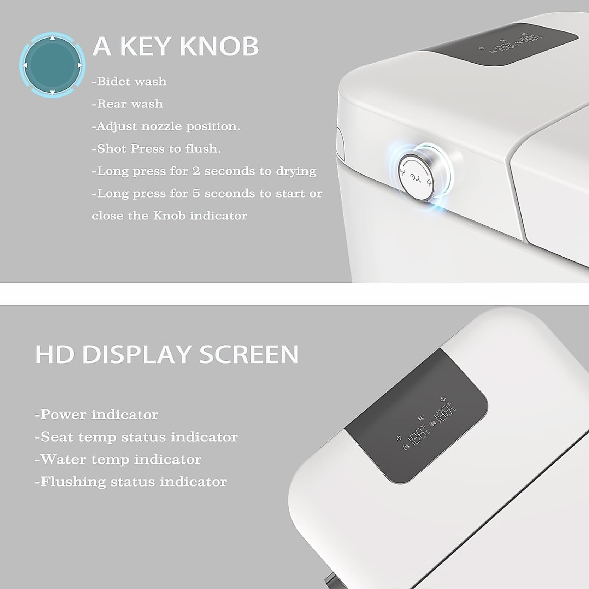 Toilet Smart Toilet Bidet Combo Ceramic White with Foot Sensor Open Cover/Seat Led Display Self-Cleaning Nozzle