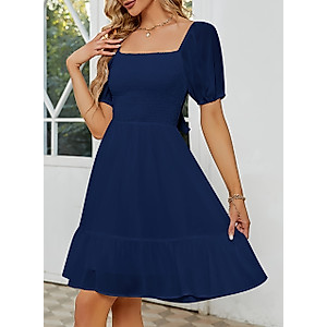 YATHON Wedding Guest Dresses for Women with Sleeves Homecoming Bridesmaid Sundress Family Gathering Dance Party Short Dresses(YT194-Navy,L)