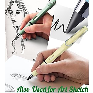 FLTON 12 Pcs Portable Erasable Inkless Pencil Set(4 Pcs Everlasting Pencils with Eraser+8 Pcs Replaceable Nibs) for Writing and Art Sketch