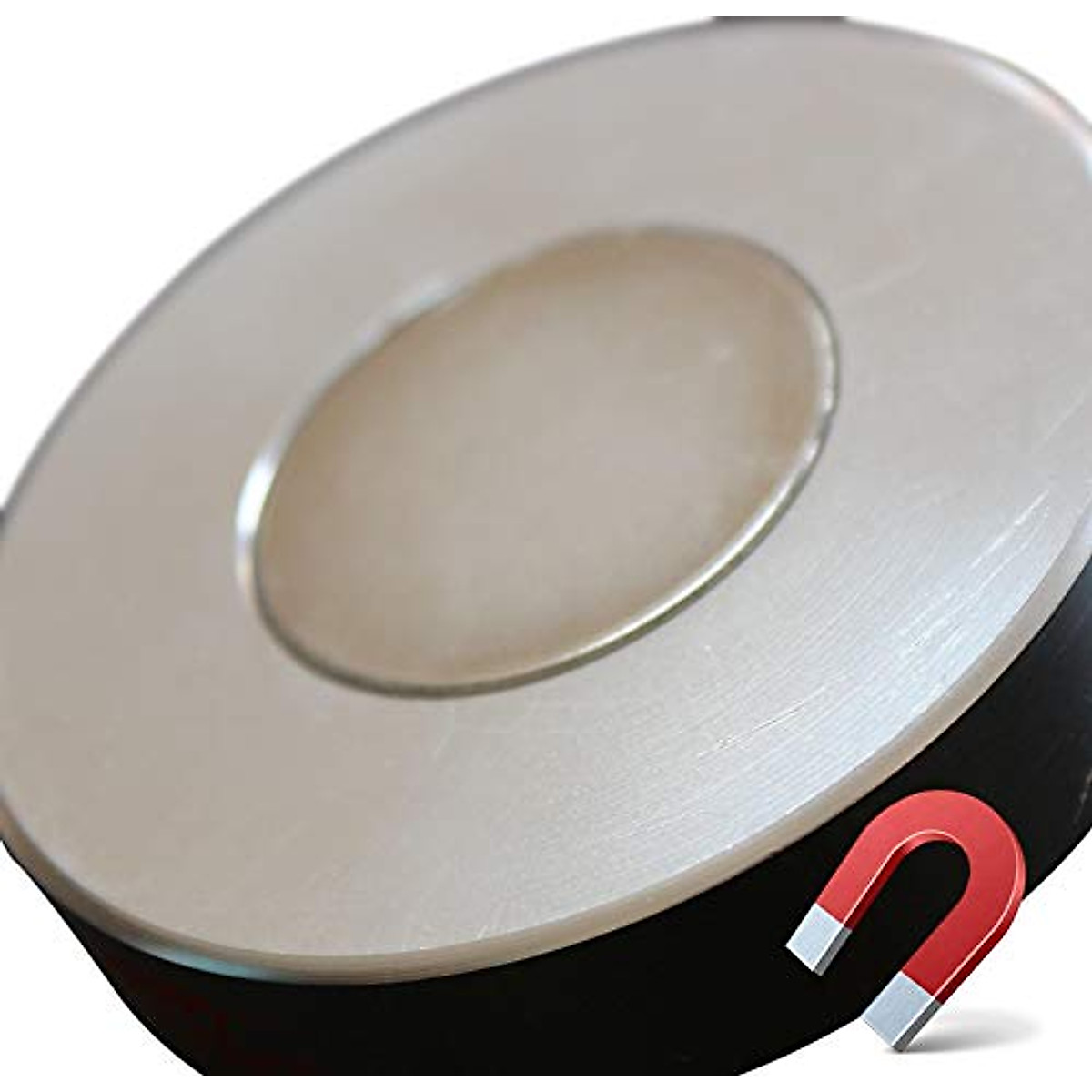 Magnetic Metal Large Spirit Bubble Level 60mm Diameter, 2 23/64, Degrees, Circular, Surface Level - Metal Housing, Bulls Eye Bullseye Vial Round, Green/Silver