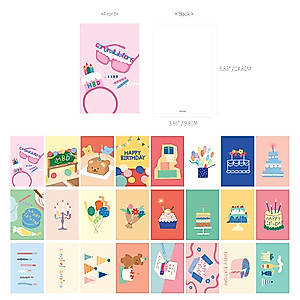 Monolike Birthday Party Single cards - mix 24 pack, lovely 24 Single cards