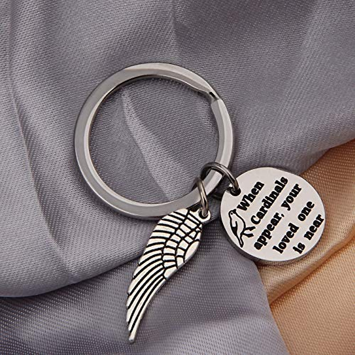 QIIER Memorial Jewelry When Cardinals Appear Your Loved One is Near Keychain with Angel Wings Charm In Memory of Love one Sympathy Gift (silver)