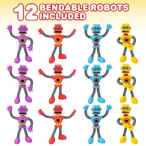 ArtCreativity Bendable Robot Figures, Set of 12 Flexible Men, Birthday Party Favors for Boys and Girls, Stress Relief Fidget Toys for Kids and Adults, Goody Bag Stuffers, Piñata Fillers