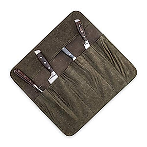 Knife Roll Bag Genuine Leather – knife case for Chefs 7 slots – Leather Knife bag Clint (Olive-Green)