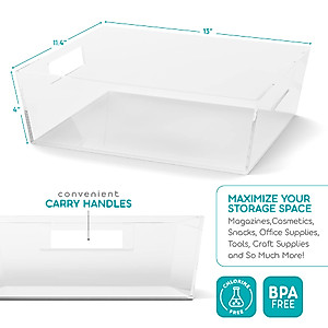 Richards Homewares Shallow Clear Storage Bins-Set of 2 – Pantry, Kitchen Plastic Containers for Organizing Fridge, Drawers 13” x 11.4” x 4.1