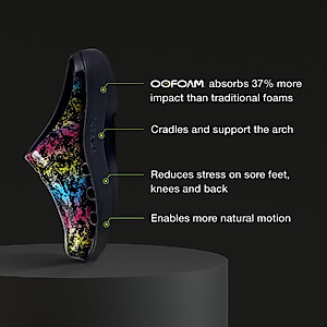 OOFOS Unisex OOcloog, 80s Arcade Black - Women’s Size 6 - Lightweight Recovery Footwear - Reduces Stress on Feet, Joints & Back - Machine Washable