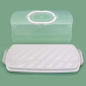 FEOOWV Portable Plastic Rectangular Loaf Bread Box with Transparent Lid, Bread Keeper for Carrying and Storing Loaf Cakes,Banana Bread,Pumpkin Bread,Quick Breads (White)