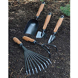 Olmsted Forge Garden Tool Set, 5 Pieces, Heavy Duty Powder Coated Steel, Cork Handle