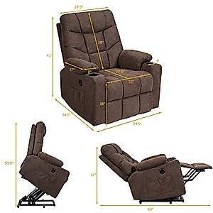 Giantex Power Lift Chair Electric Recliner Sofa for Elderly, Fabric Reclining Sofa w/ 8 Point Massage & Lumbar Heat, 2 Side Pockets Cup Holders USB Charge Port, Motorized Sofa Chair for Living Room