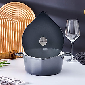 Bruntmor 3 Quart Cast Iron Enameled Dutch Oven Modern Squoval Shaped Design. Nonstick Seasoned Pot With Stainless Steel Knob for Dinner, Grey, Enamel Cast Iron.