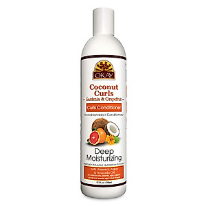 OKAY Coconut Curls Gardenia&Grapefruit Conditioner Helps Moisturize,Hydrate,and Define Curls Sulfate,Silicone,Paraben Free For All Hair Types and Textures Made in USA 12oz