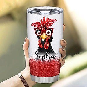 Hyturtle Personalized Funny Sarcastic Chicken Gifts for Chicken Lover Farmer Animal Lover Men Women Friend - Birthday Christmas - Funny Rooster Chicken Custom Name 20oz Stainless Steel Tumbler
