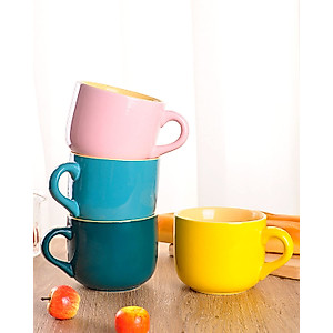 WHJY Simple Ceramic Soup Mugs with Lid, 22 oz Soup Cups with Handle, Microwave Oatmeal Bowl Coffee Mug with Lid and Handle for Milk, Tea, Fruit, Ice Cream Cereal Coffee - Pink