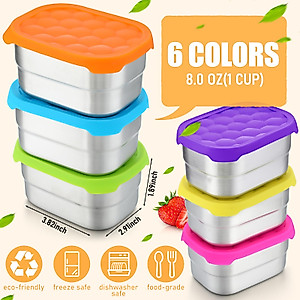 Layhit 6 Pcs Stainless Steel Snack Containers for Kids, 8 oz Lunch Containers with Silicone Lids Small Reusable Metal Food Box for Child Daycare School Home Storage Supplies(Vivid Color)