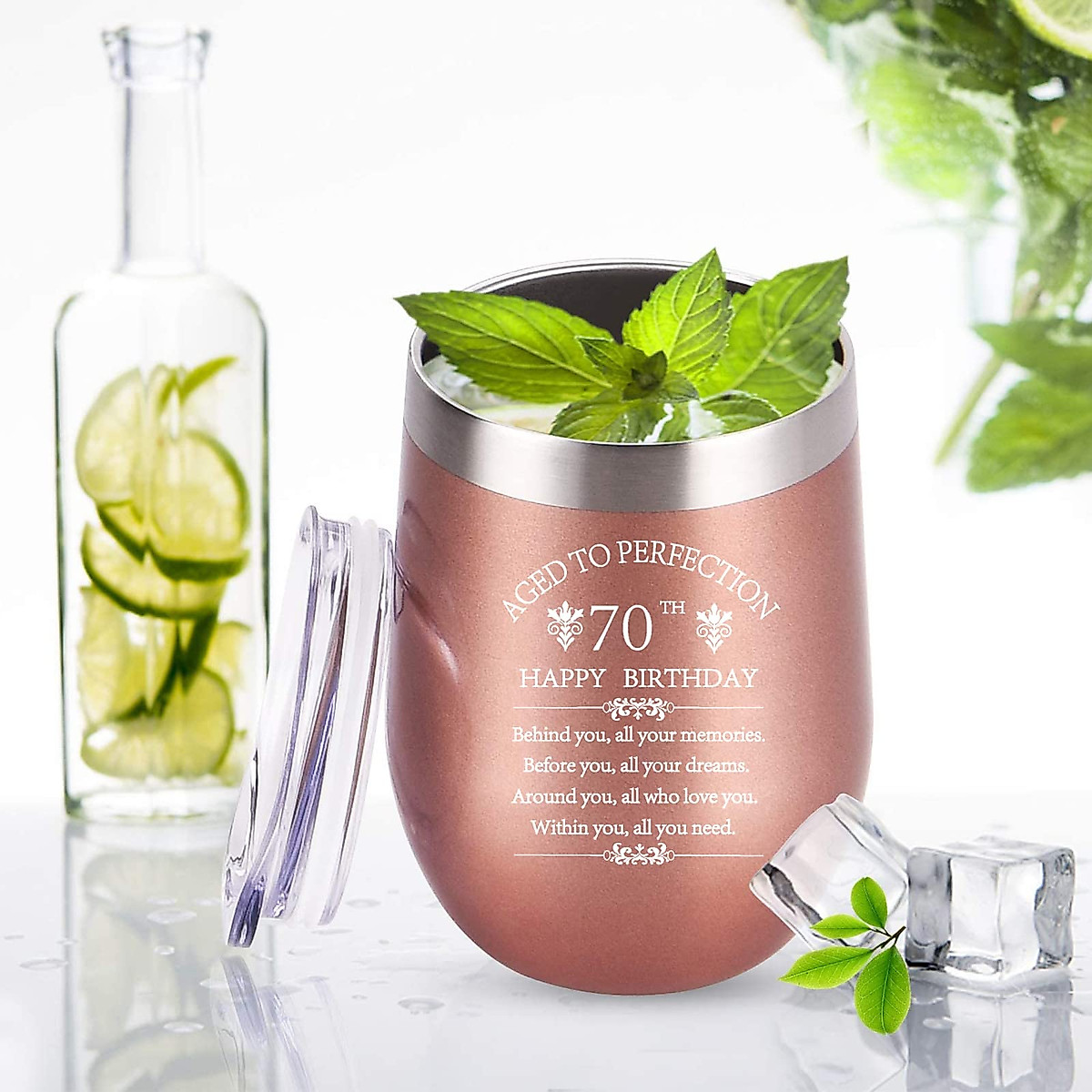 COFOZA Inspiration 1953 70th Birthday Gifts for Woman Man Mom Dad Grandmom Aunt Uncle 12 Ounce Double Wall Insulted Rose Gold Stainless Steel Wine Tumbler 70 Years Birthday Present