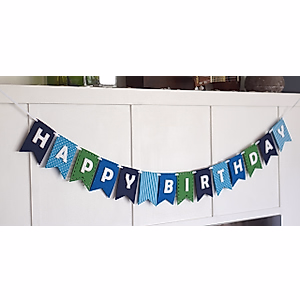Premium Layered Felt Happy Birthday Banner Bunting Laser Cut 60 inches wide - Blues