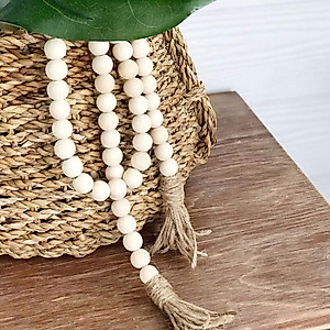 Vosarea Wood Bead Garland Rustic Farmhouse Beads with Tassel Home Wall Hanging Prayer Beads Decor Beads Wooden
