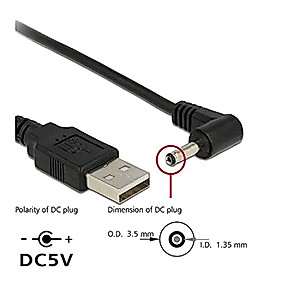 CY USB 2.0 Male to 3.5mm 1.35mm DC Power Plug Barrel 5v Right Angled 90 Degree Cable 100cm